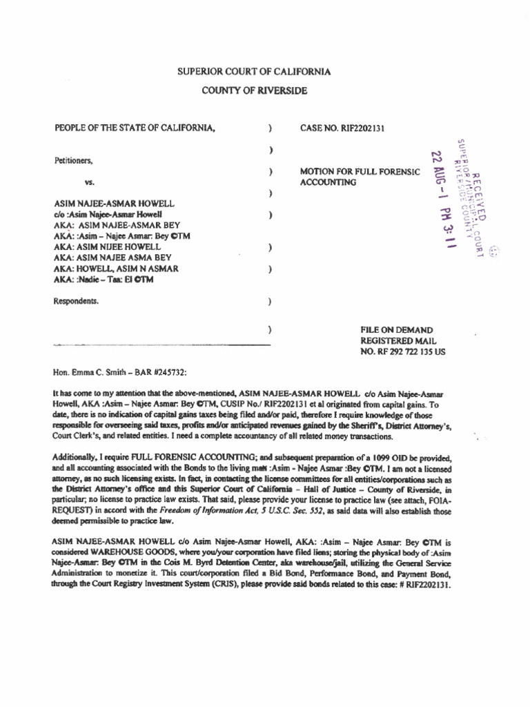 Letter To (Judge) Emma C. Smith - Filed at The Court (Re:2202131 ...