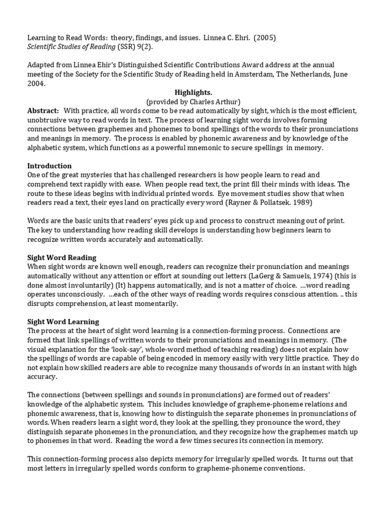 Learning To Read Words | PDF