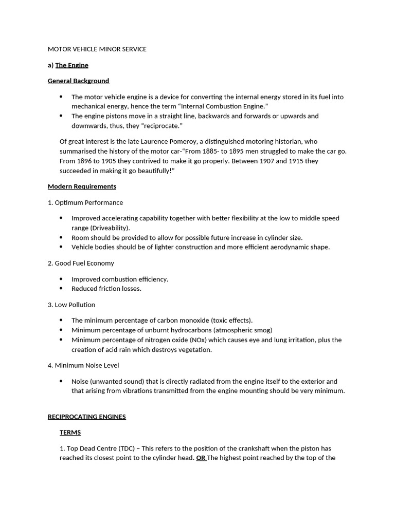 Motor Vehicle Minor Service | PDF