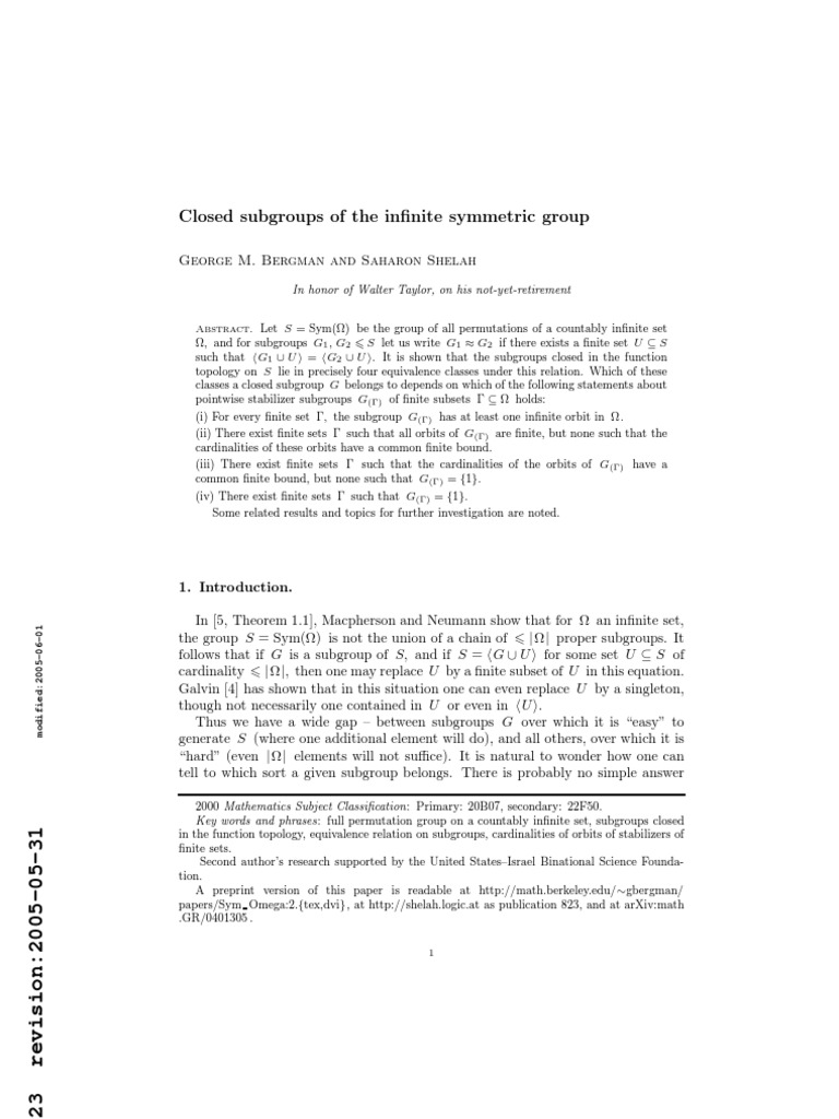 George M. Bergman and Saharon Shelah - Closed Subgroups of The Infinite ...