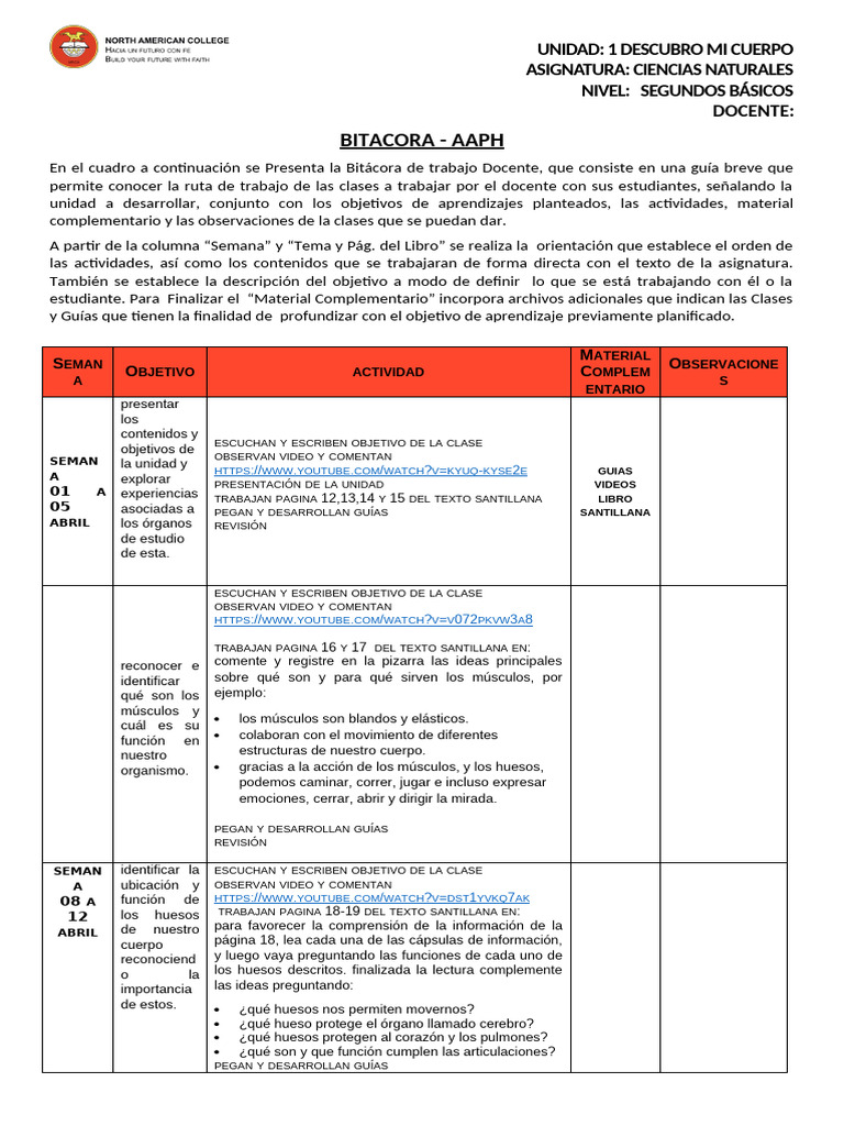 Bitacora Ciencias Unidad 1 | PDF
