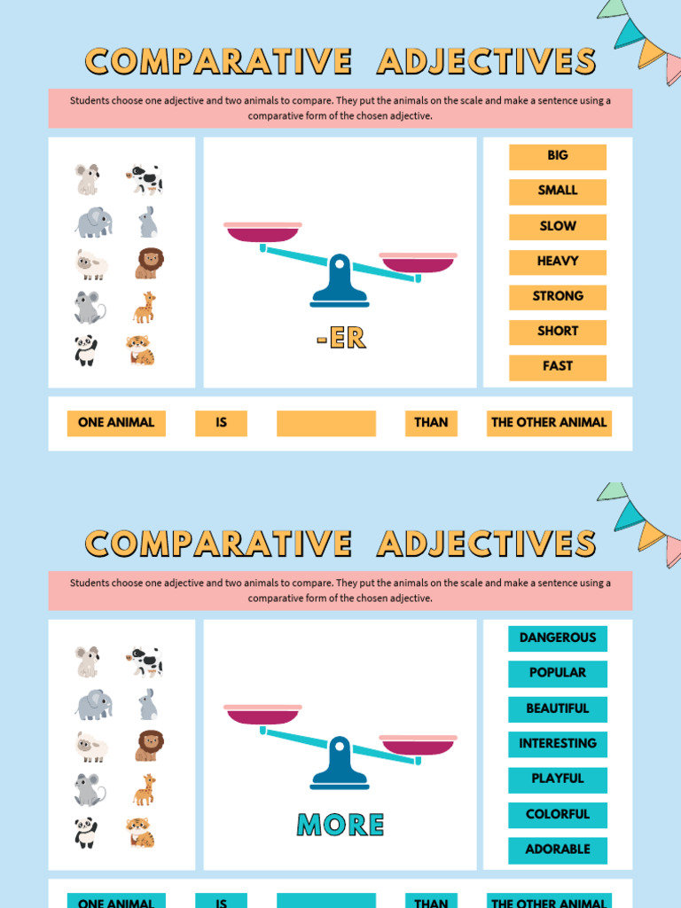Comparative Adjectives Game English Worksheet in Colorful Illustrative ...