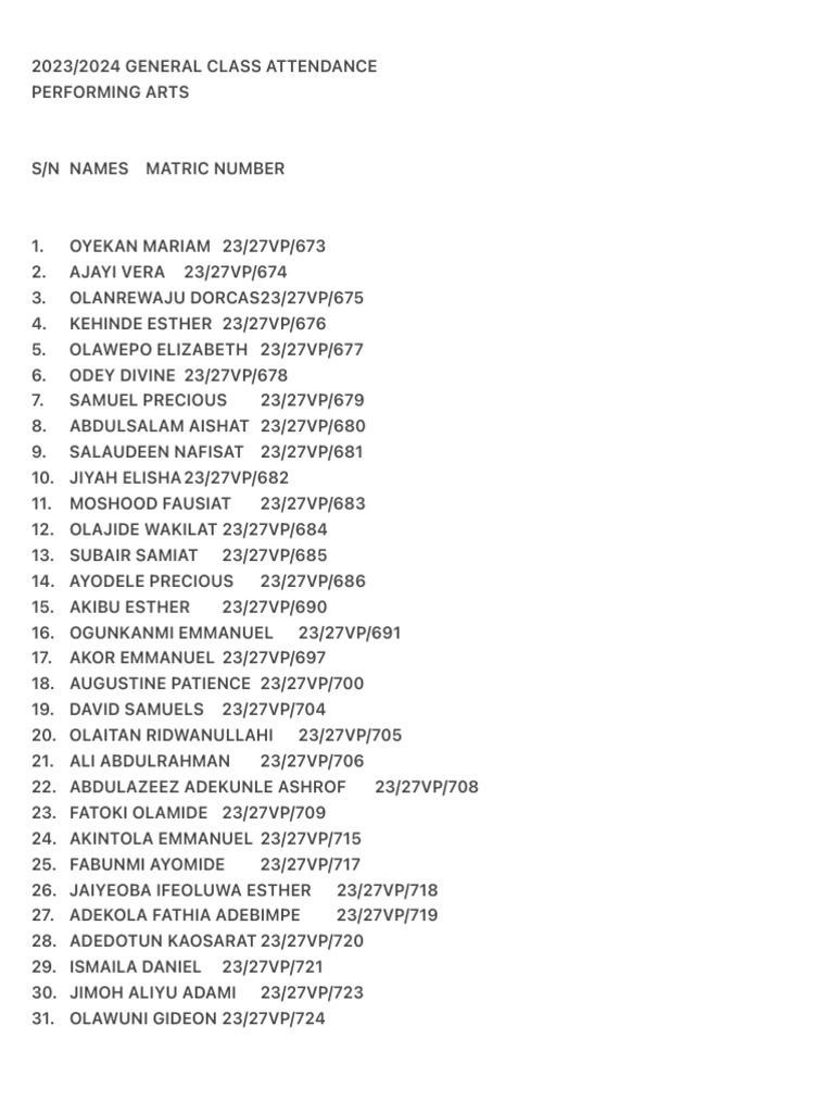 2023/2024 General Class Attendance | PDF