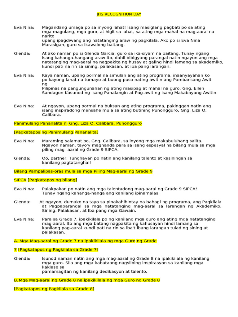 JHS-RECOGNITION-DAY-SCRIPT | PDF