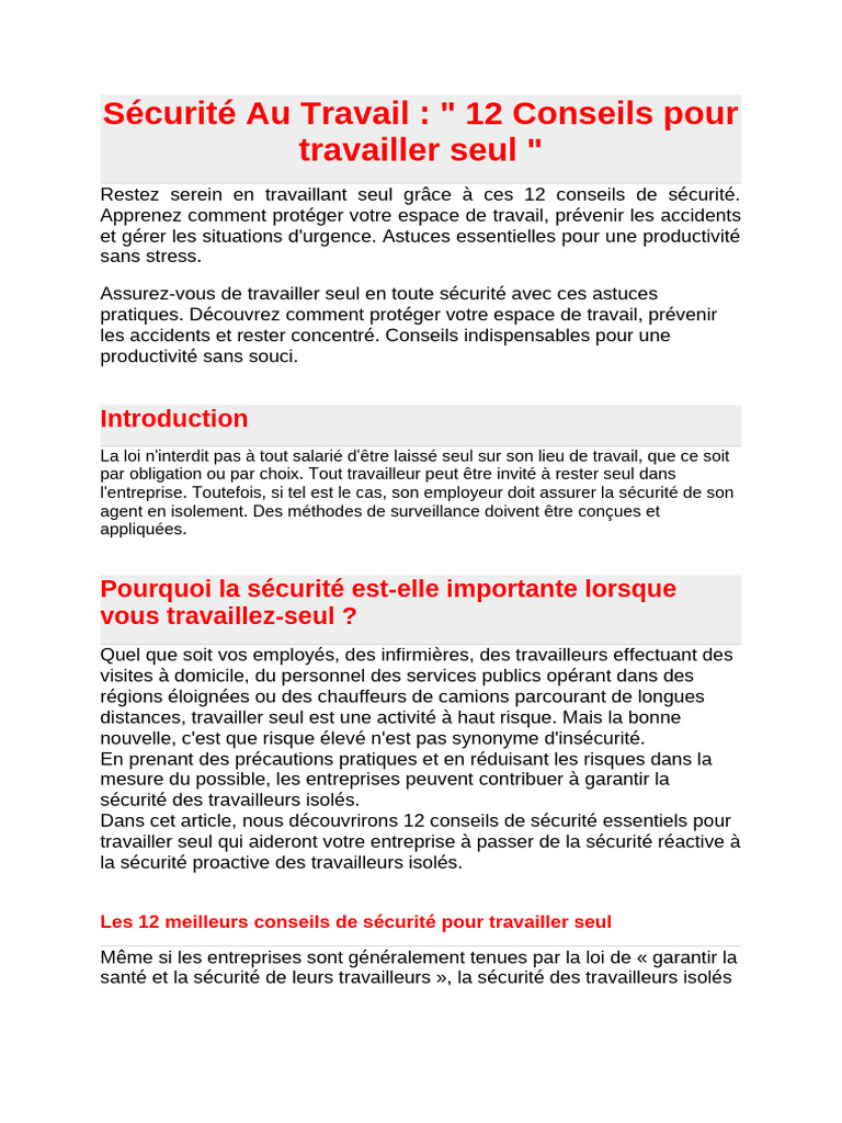 12 Conseils pour travailler seul | PDF