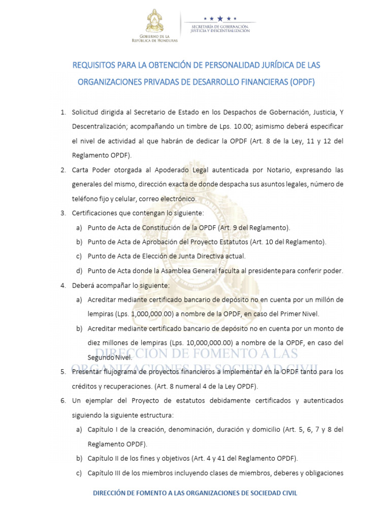 Requisitos Personalidad Jurídica OPDF | PDF
