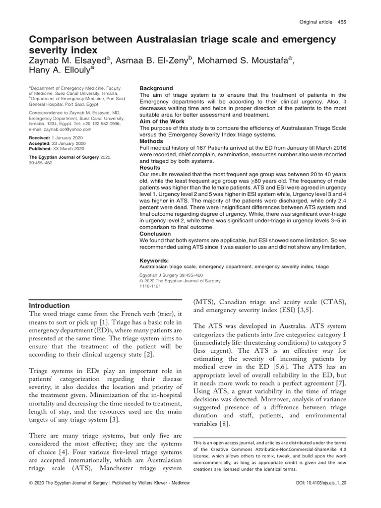 ATS vs ESI Triage System Comparison | PDF | Emergency Department | Medicine