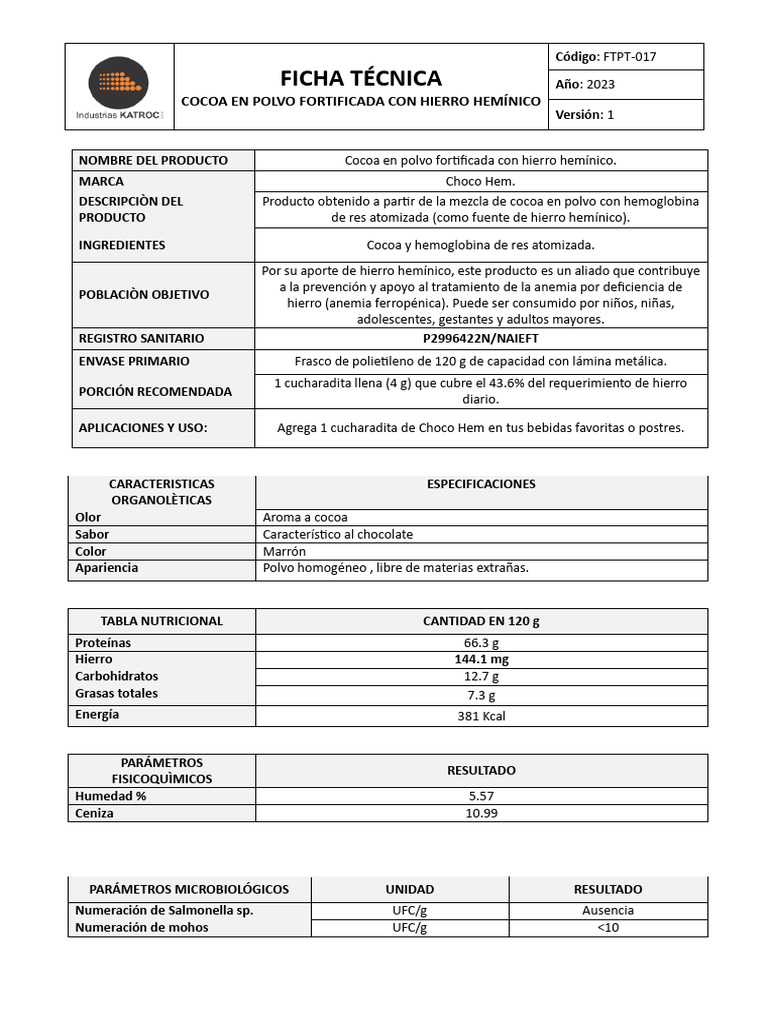 Ficha Tècnica Final - Choco Hem | PDF | Chocolate | Nutrición