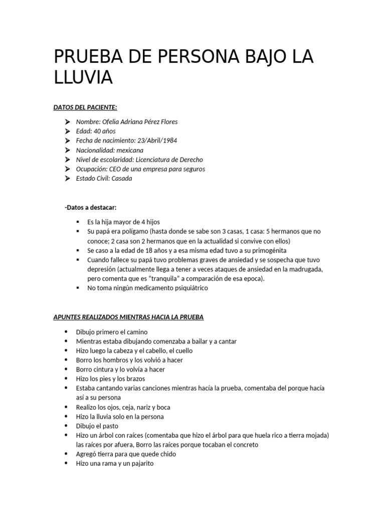 PRUEBA DE PERSONA BAJO LA LLUVIA | PDF