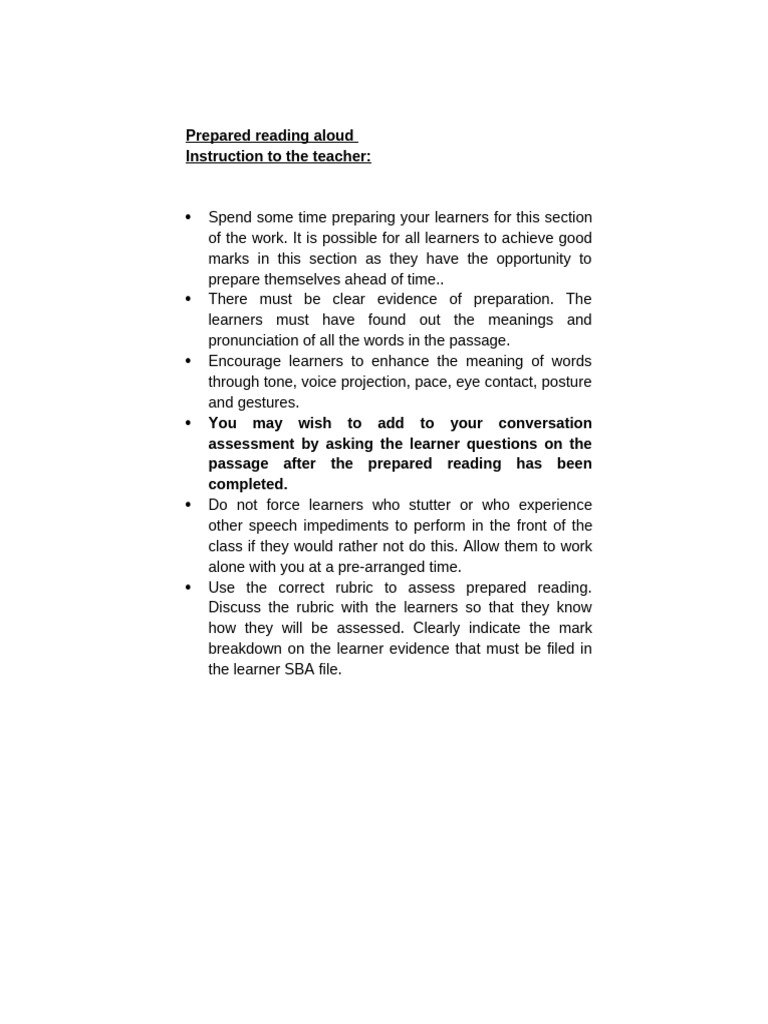 Prepared Reading Aloud (Grade 10) | PDF