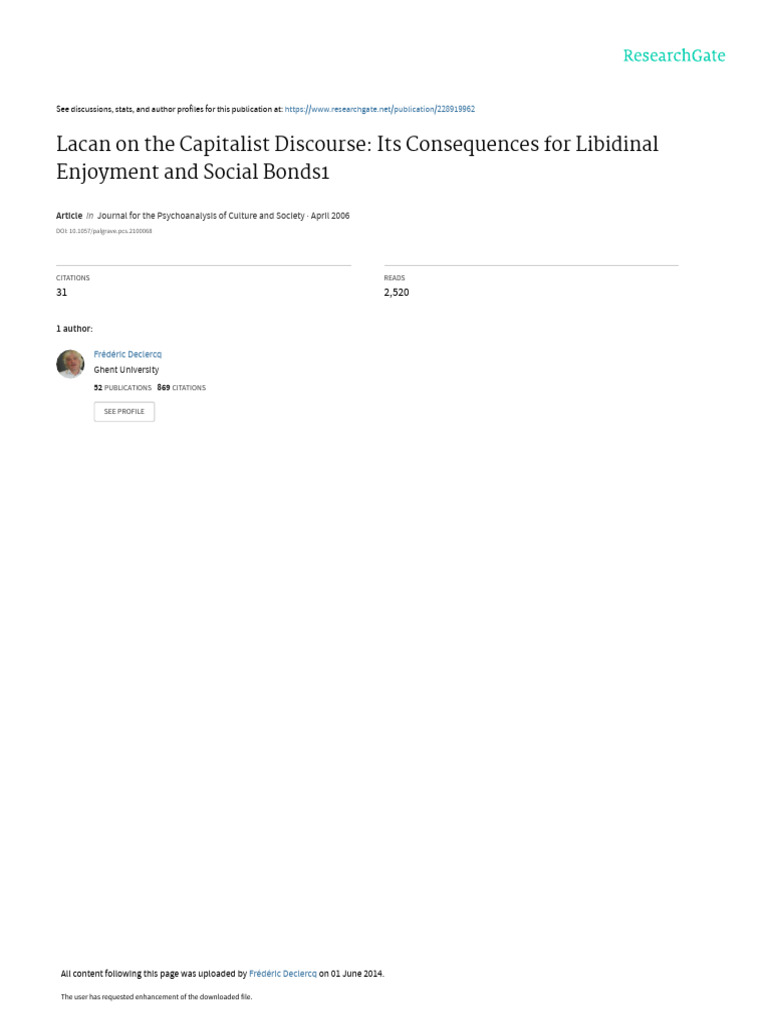 Lacan On The Capitalist Discourse Its Consequences | PDF