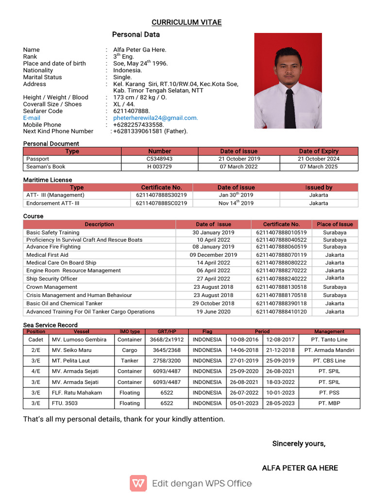 CV. Alfa Peter Ga Here | PDF