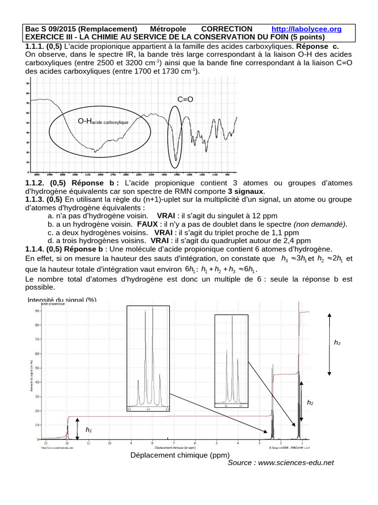 2015 09 Metro Exo3 Correction ChimieFoin 5pts | PDF
