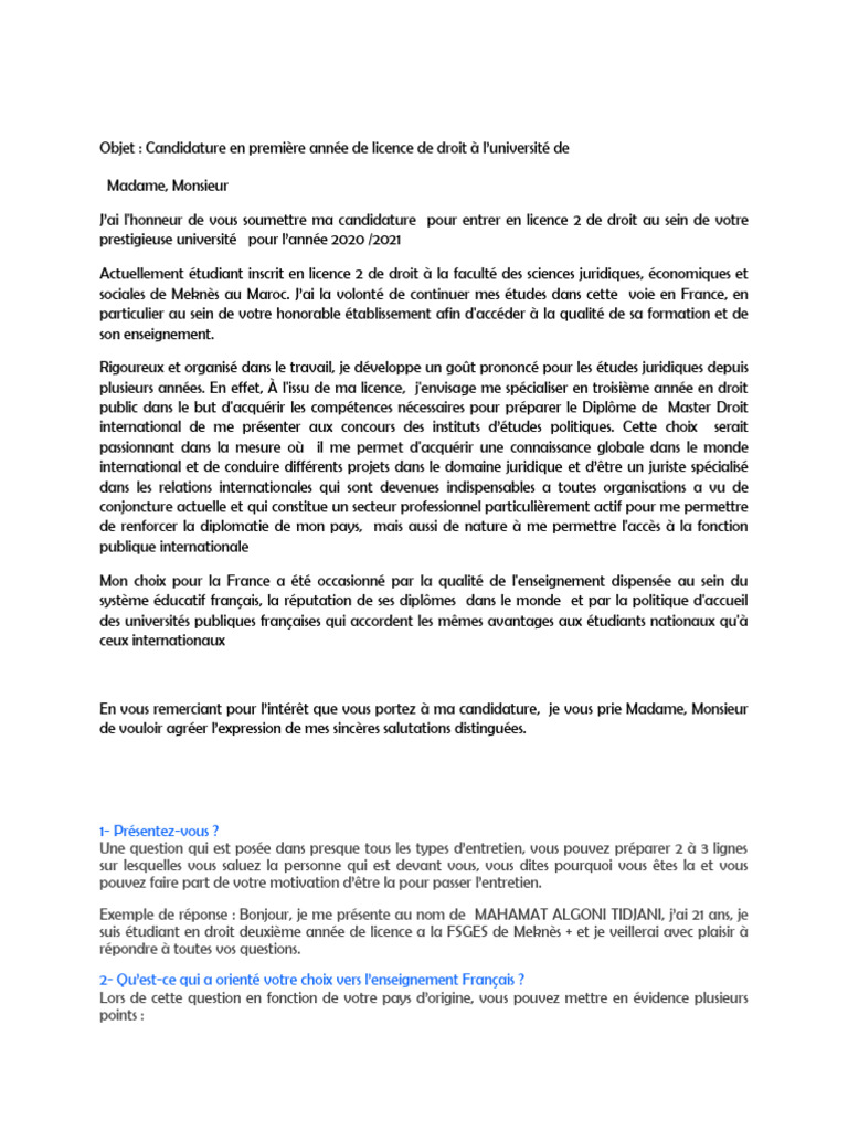 Ma Lettre de Motivation | PDF