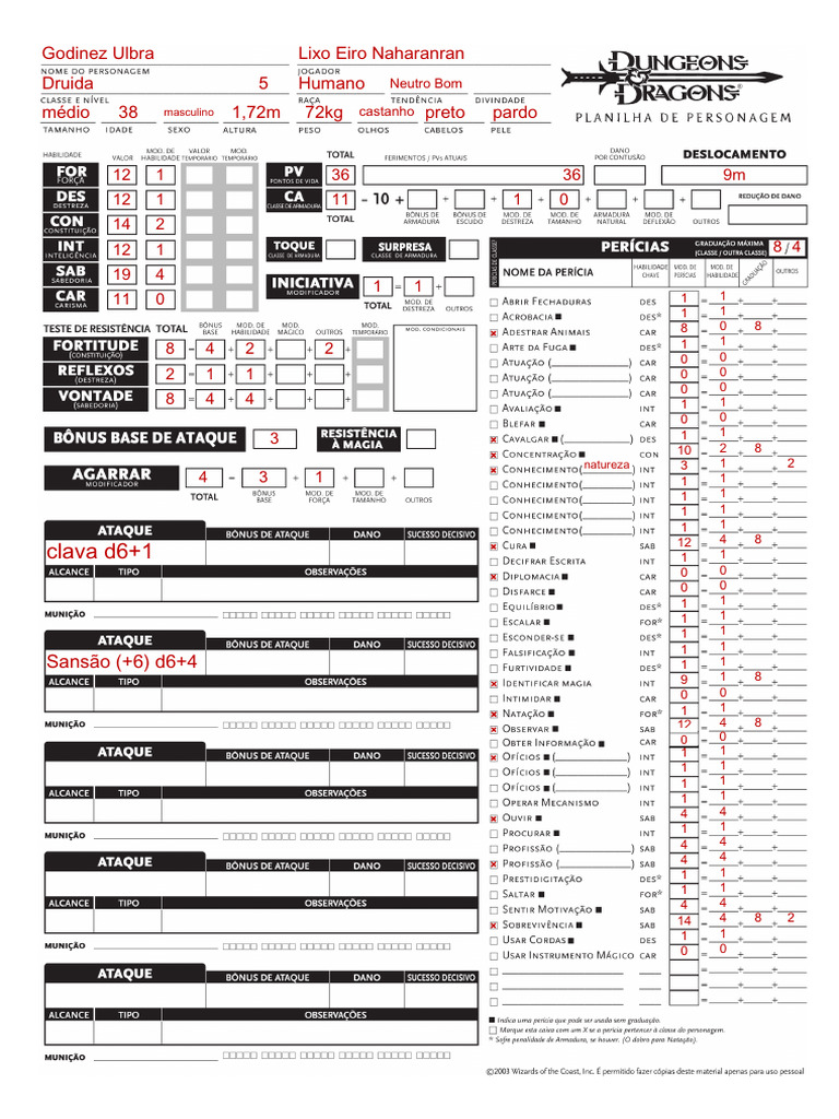 Ficha Editavel DND 3.5 | PDF