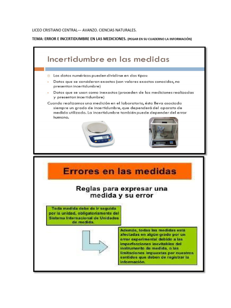 Error e Incertidumbre en Mediciones | PDF | Métodos y materiales de enseñanza | Ciencia y ...
