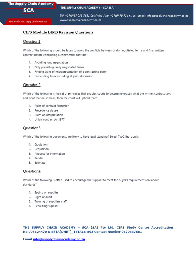 L4M3 - Contracting - SCA QUESTIONS | PDF