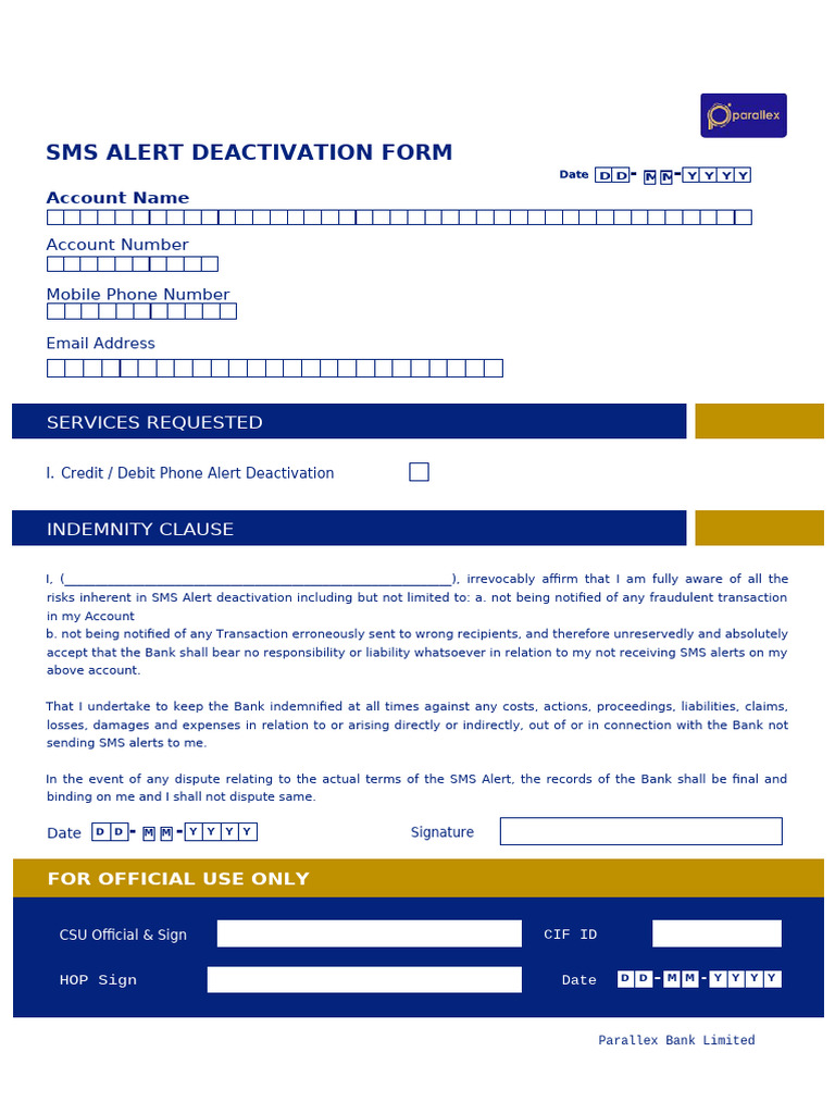 Sms Deactivation Form | PDF