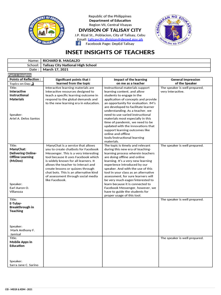 Richard Magalzo INSET Insights DAY 4 | PDF Richard Magalzo INSET Insights DAY 4 | PDF