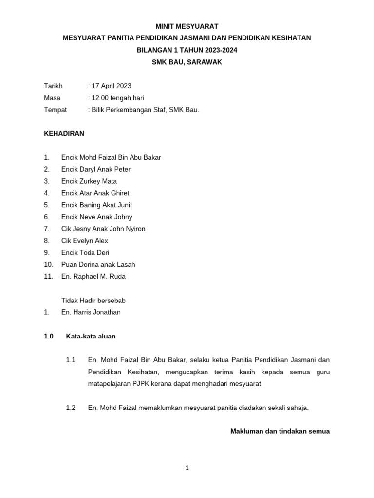 Minit Mesyuarat PJPK 2023 | PDF