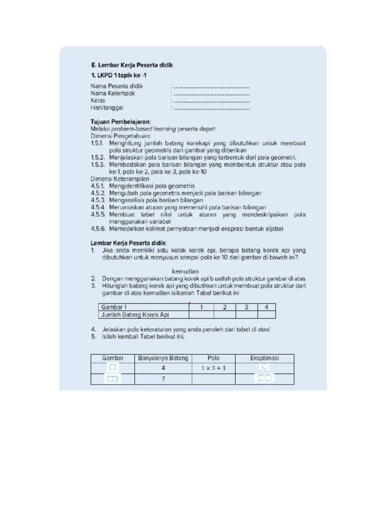 LKPD Bentuk Aljabar | PDF