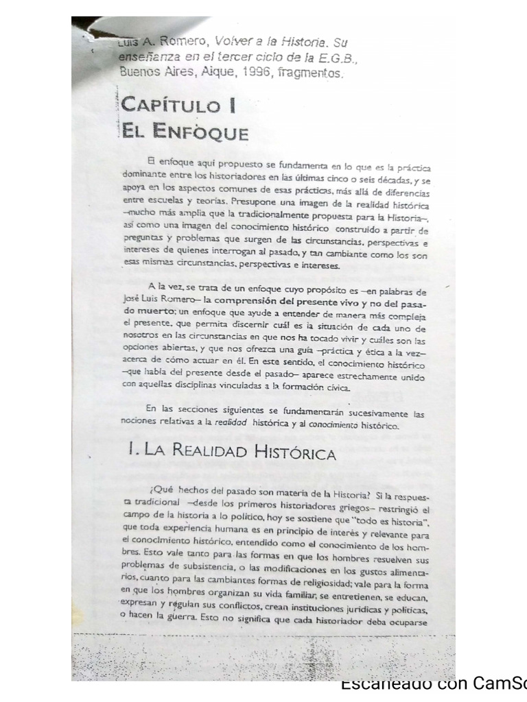 Romero Luis Fragmentos de Volver A La Historia ..El Enfoque | PDF