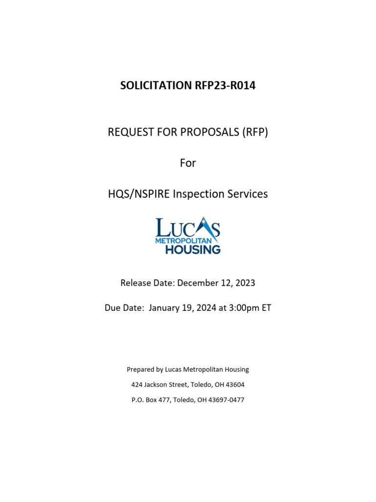 RFP23-R014 - HQS - NSPIRE Inspection Services | PDF