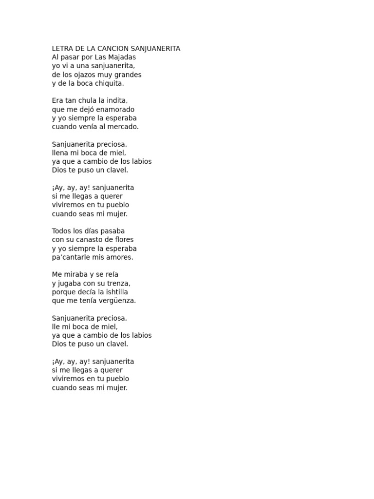 Letra de La Cancion Sanjuanerita | PDF