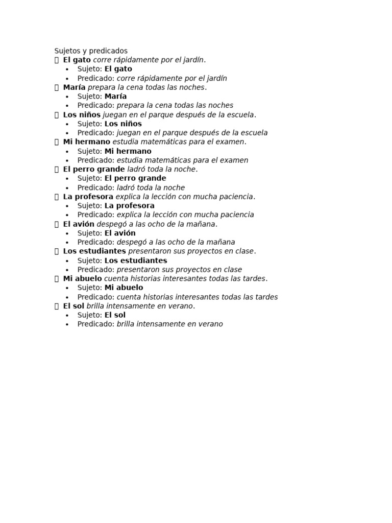 Sujetos y Predicados | PDF | Artes del Lenguaje y Comunicación