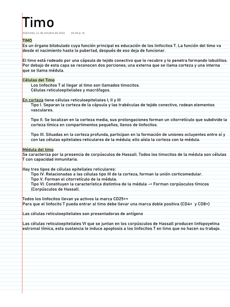 Función y Estructura del Timo | PDF | Ciencia y matemáticas