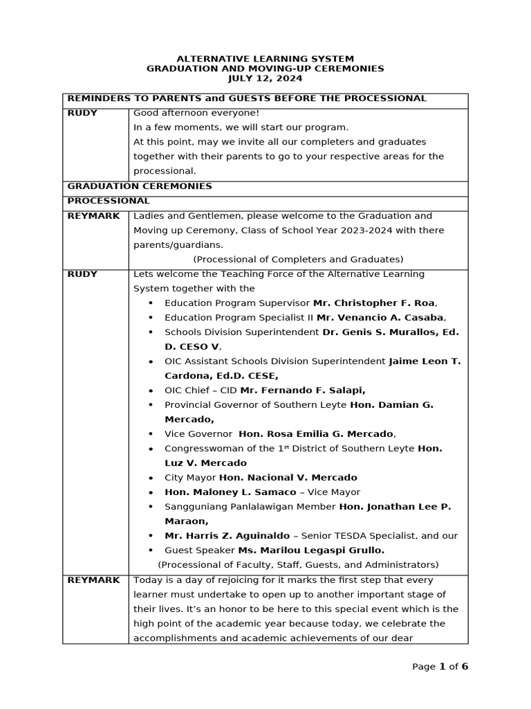 2023 Graduation Script | PDF