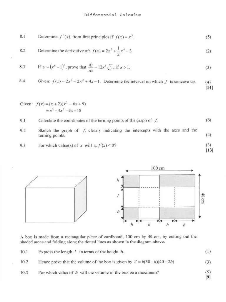 Differential Calculus Exam Questions | PDF