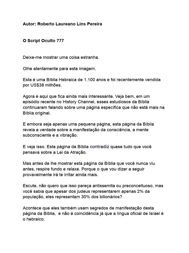 Script Oculto - o Roteiro bíblico de 20 palavras | PDF