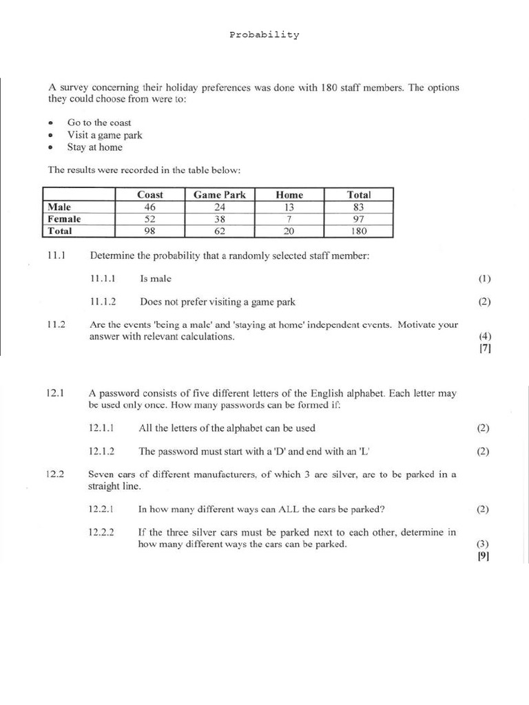 Probability Past Paper Questions | PDF Probability Past Paper Questions | PDF