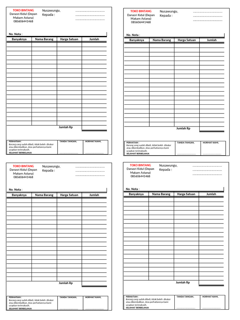 Nota Toko Bintang | PDF