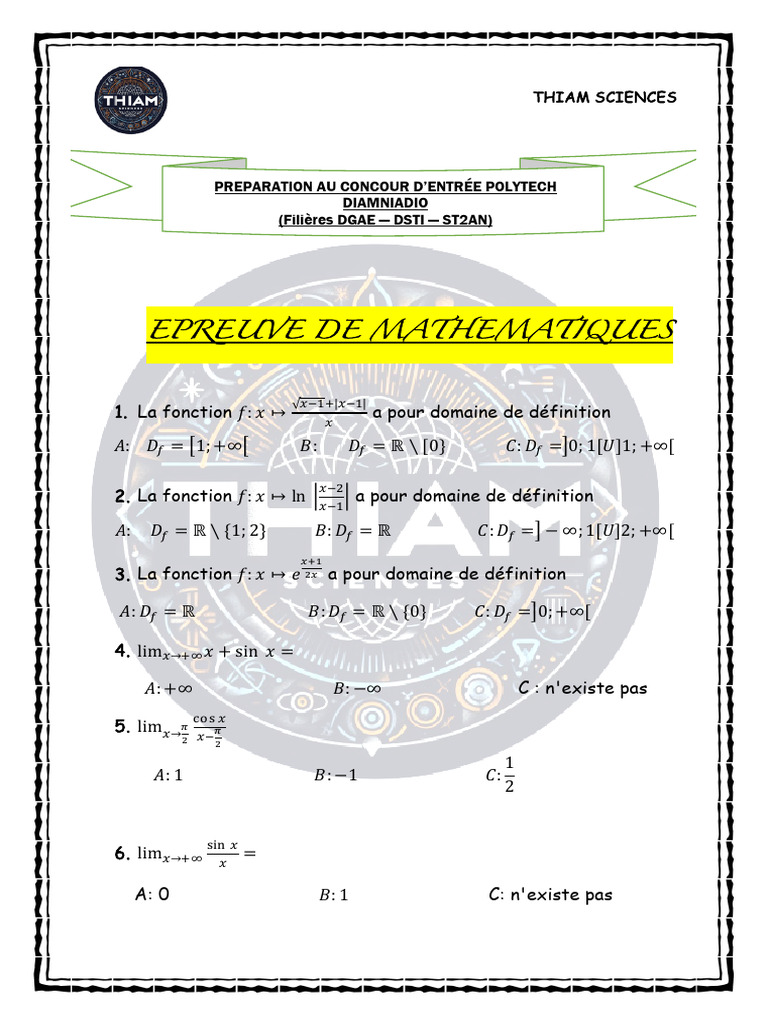 PREPARATION AU CONCOUR D'ENTRÉE POLYTECH DIAMNIADIO Filières DGAE | PDF