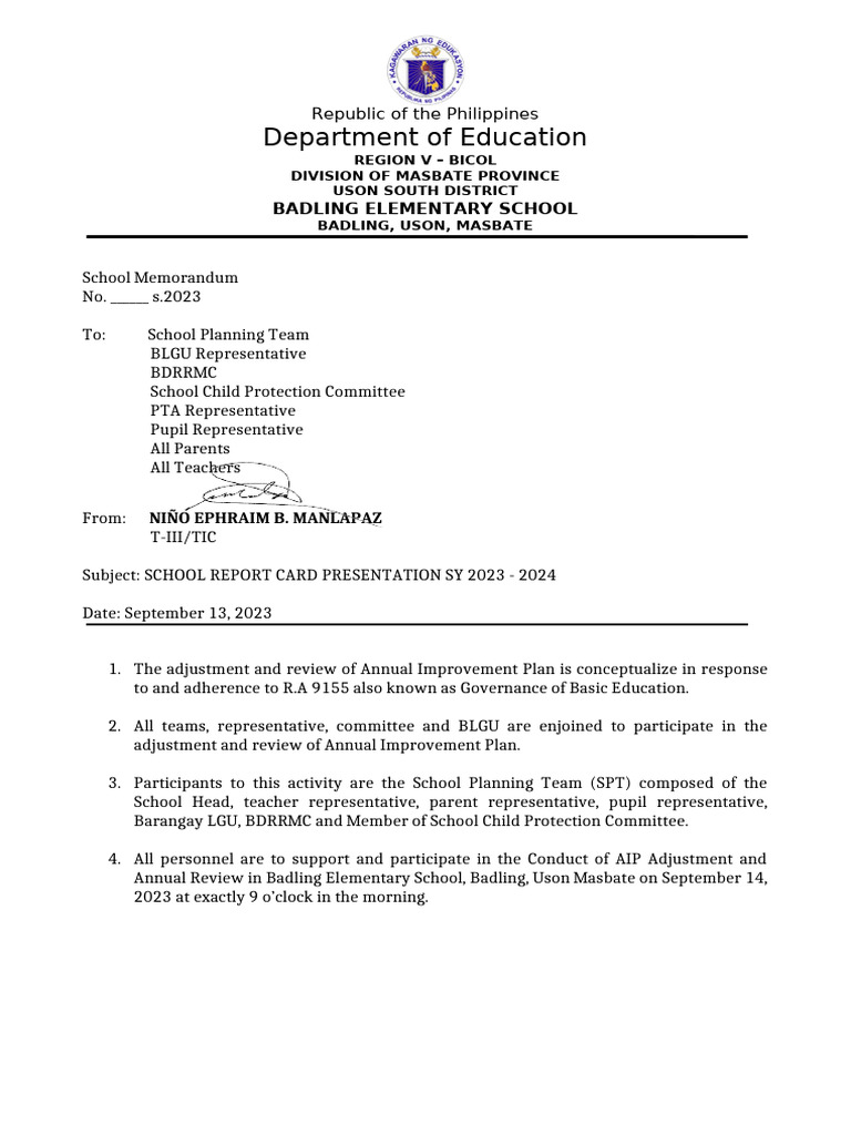 School Memo SRC | PDF