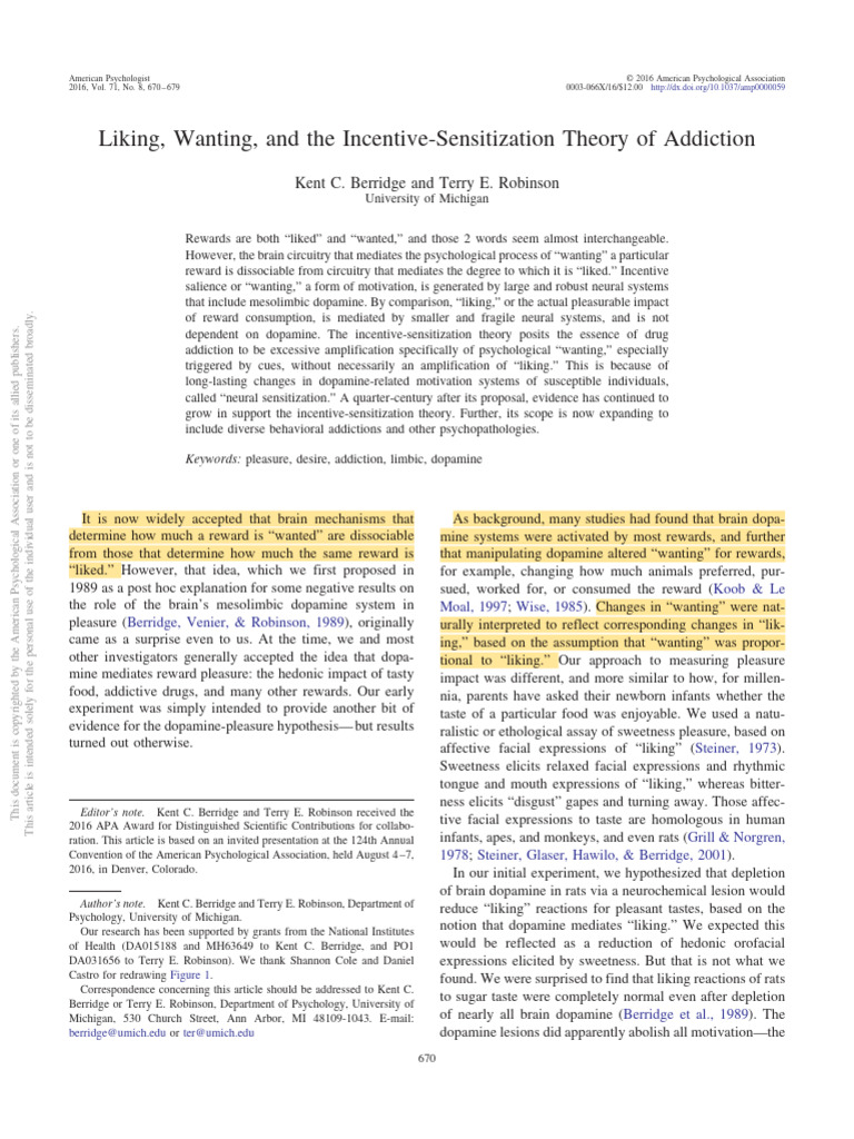 Berridge Robinson IncentiveSensitizationTheroy 2016 | PDF