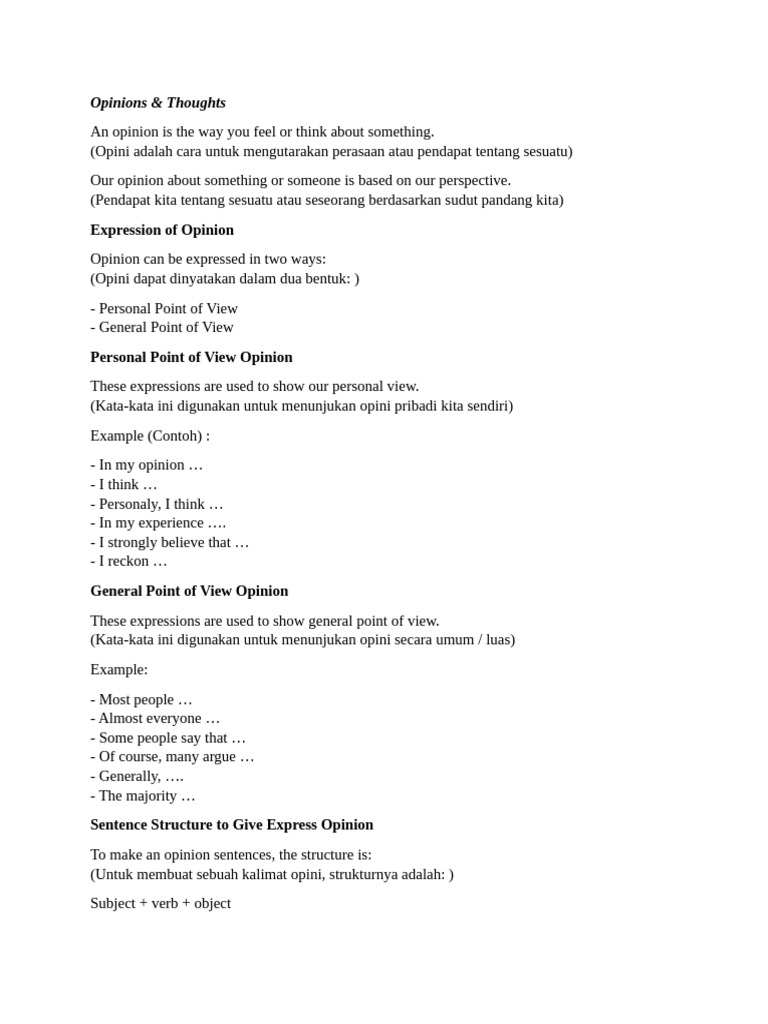 Opinion and Thoughts | PDF | Career & Growth | Self-Improvement