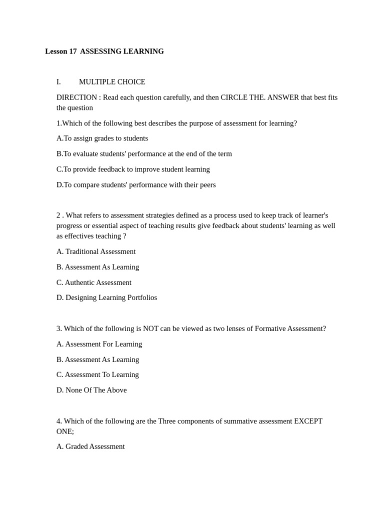 Lesson 17 Assessing Learning | PDF