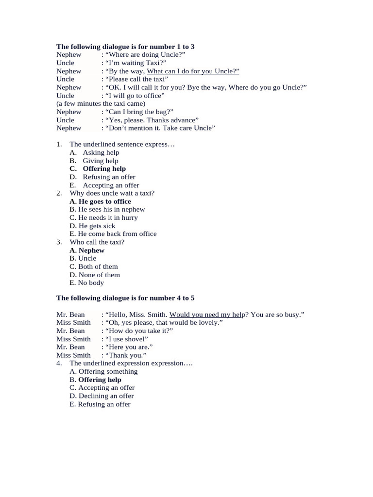 The following dialogue is for number 1 to 3 | PDF