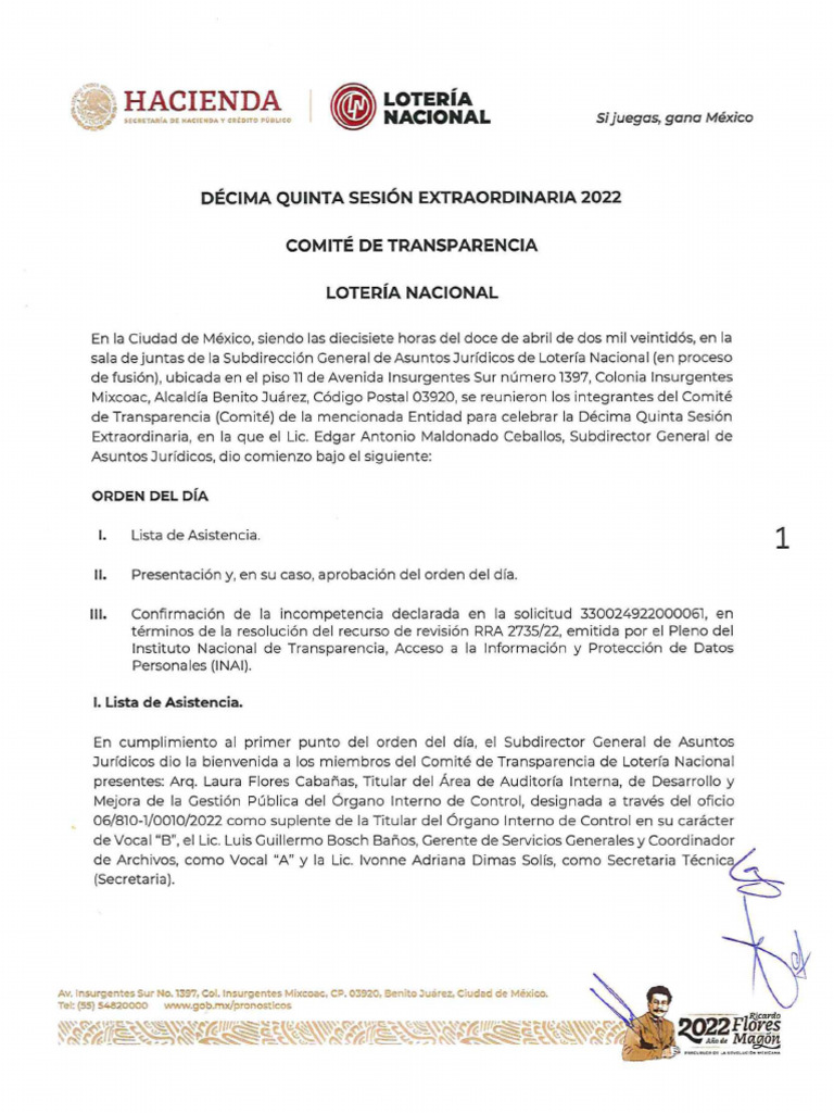 Acta 15ta Sesión Extraordinaria CT | PDF
