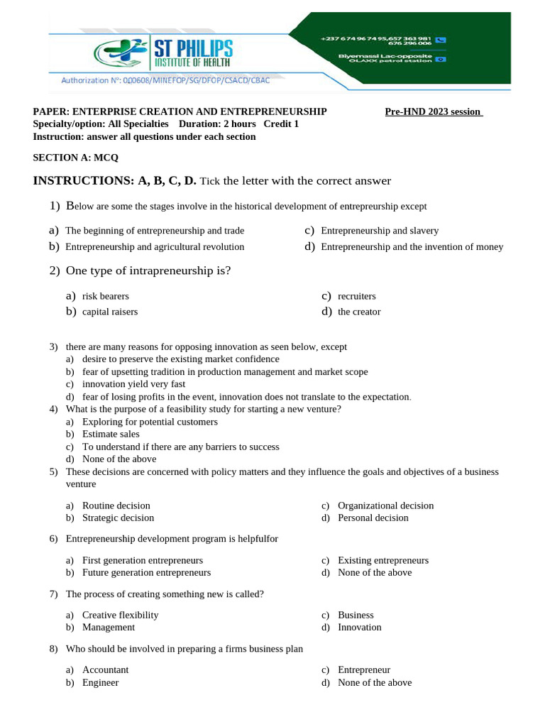 Pre HND Entrepreneuship | PDF