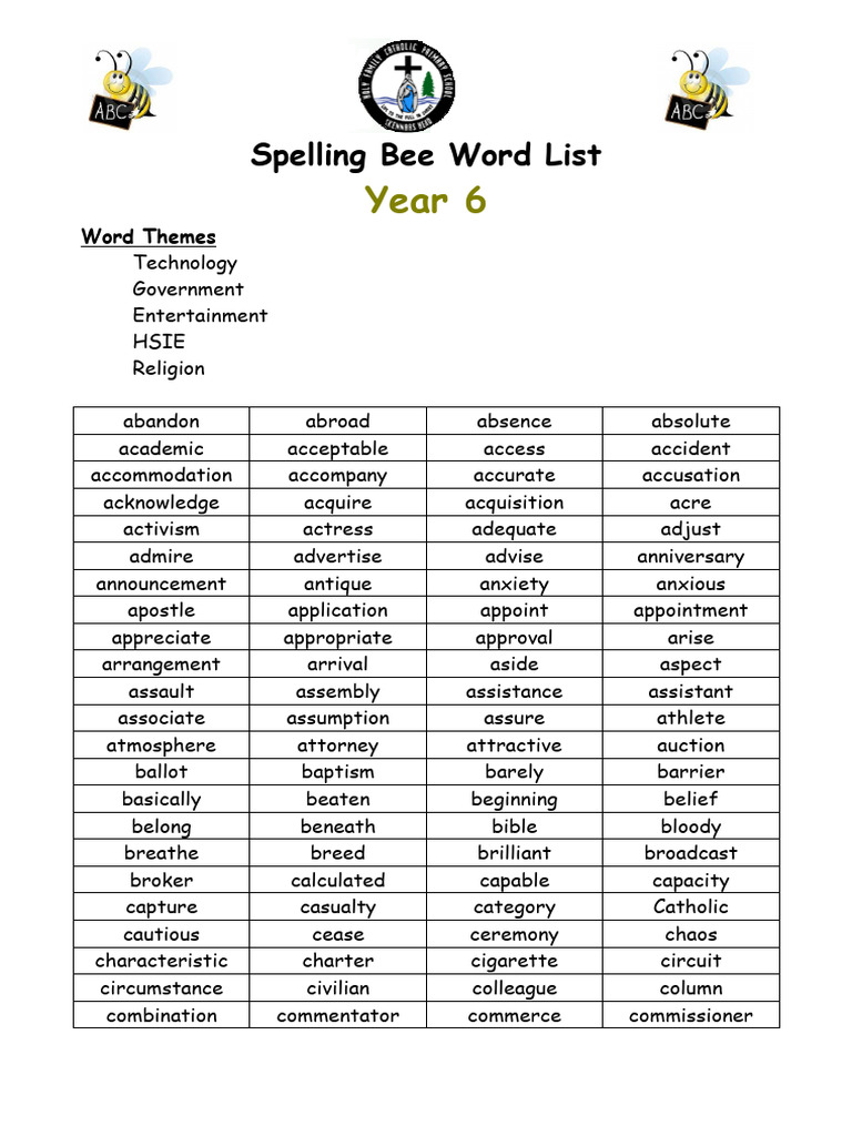 Year 6 Spelling Bee List | PDF