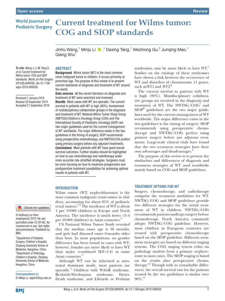 Current Treatment Of Wilms Tumour Full Pdf