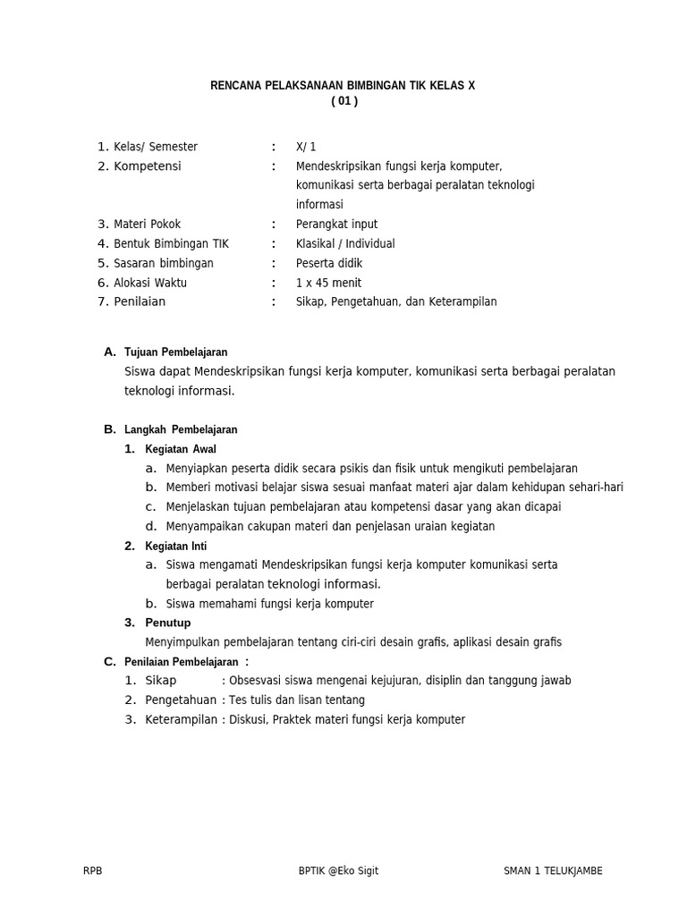 RPP Tik Kls X | PDF