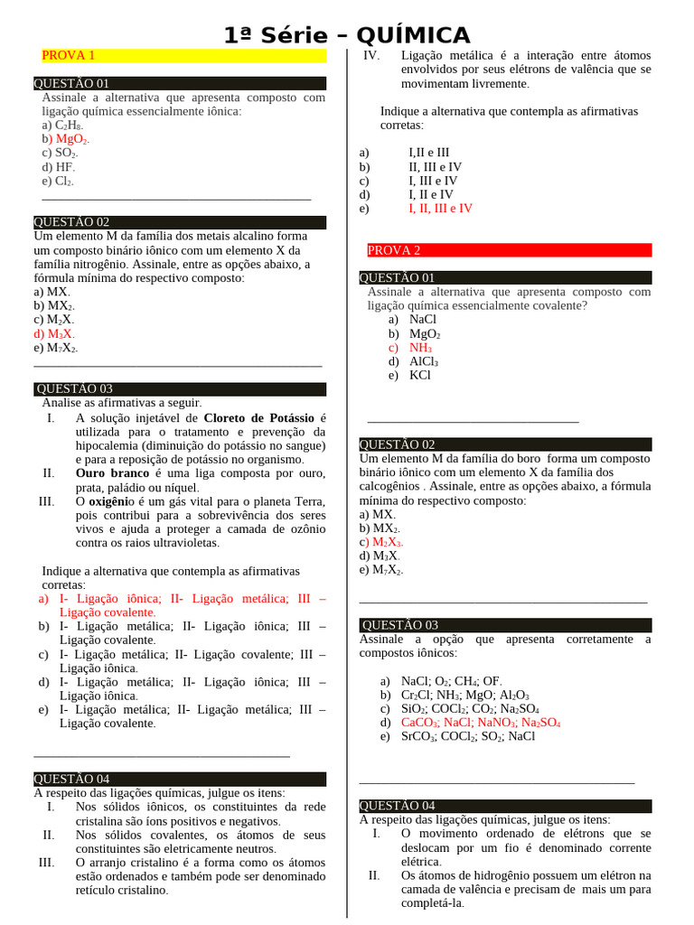 Simulado 1 Ano 2 Bimestre Química Pdf