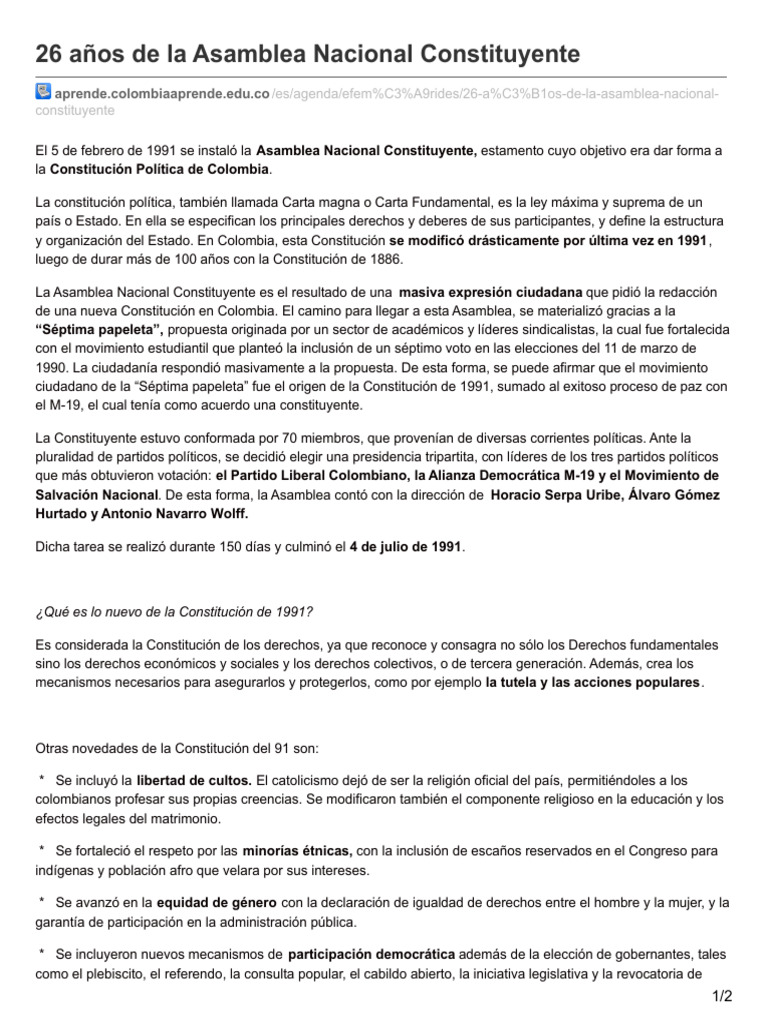 26 Años de La Asamblea Nacional Constituyente | PDF