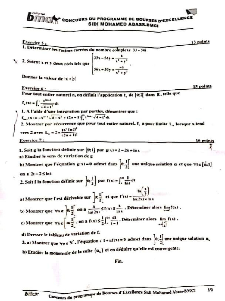 Sujet Math BMCI 2022 2021 | PDF