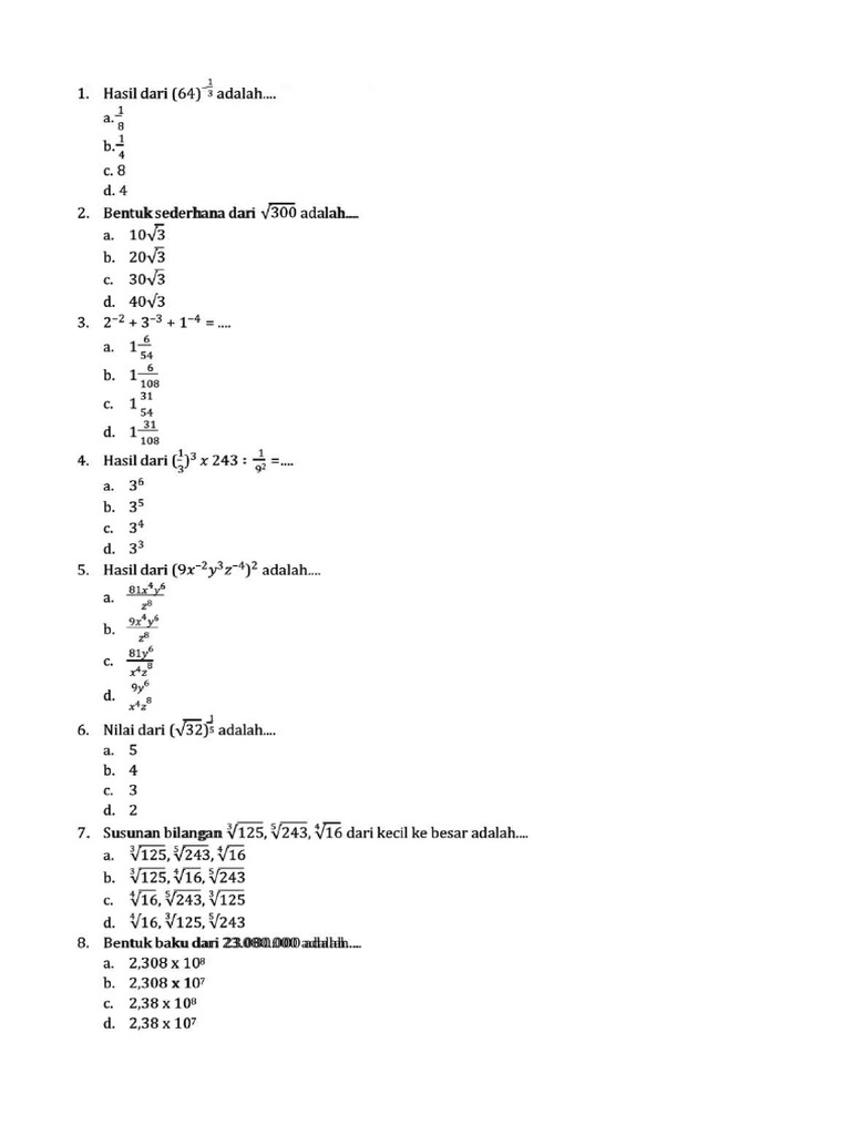 Latihan Soal Bentuk Pangkat Dan Akar | PDF